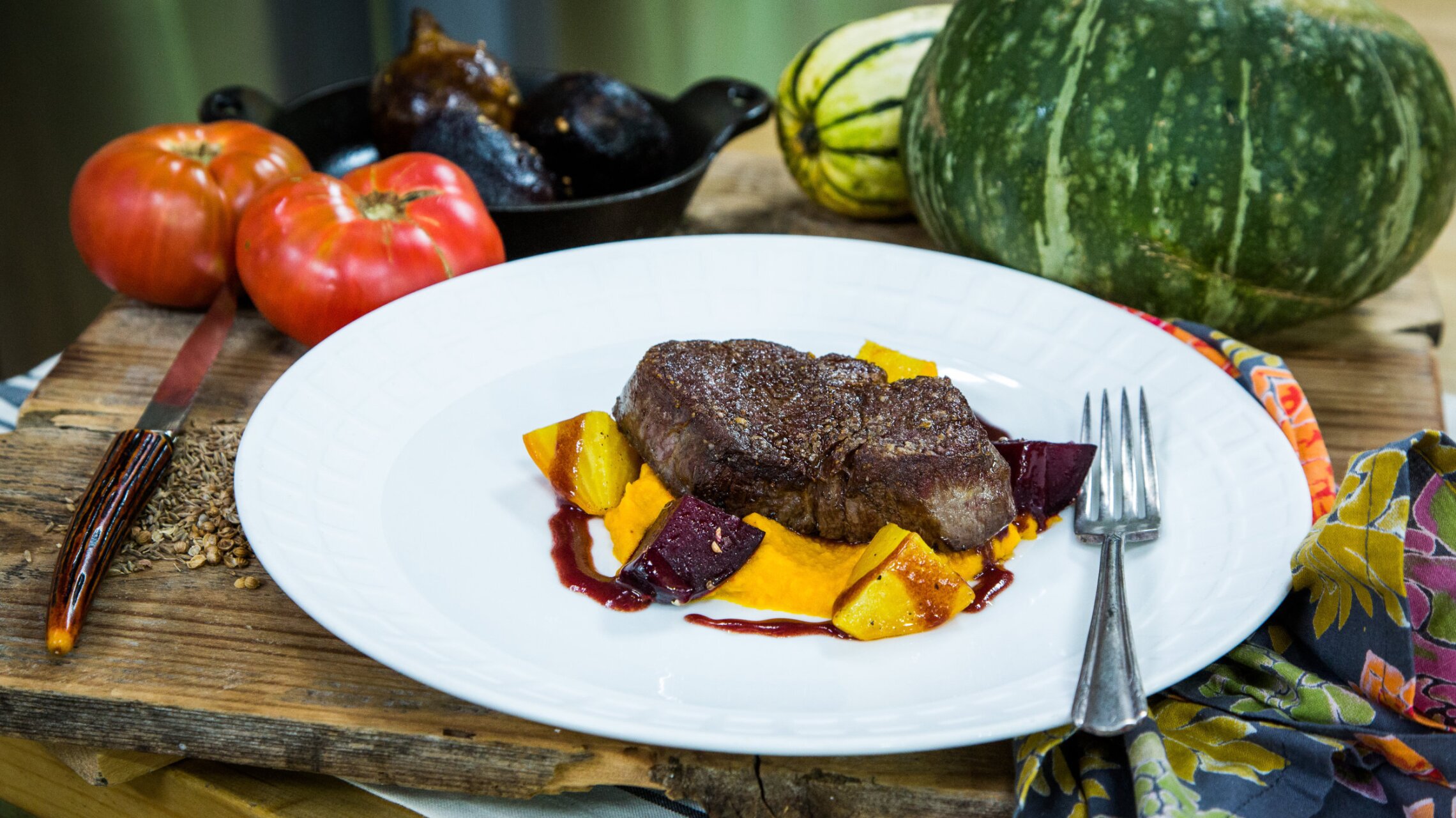 Recipes Filet Mignon With Pumpkin Squash Puree Roasted Beets And Cabernet Chipotle Sauce Home
